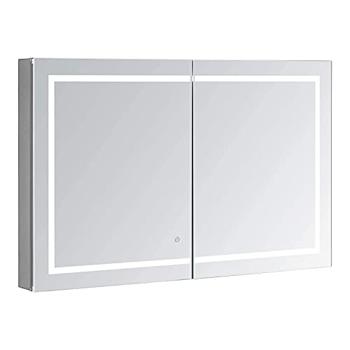 AQUADOM Royale Plus LED Medicine Mirror Cabinet 48in x 36in x 5in Recessed Surface Mounted, Defogger, LED 3X Makeup Mirror, Electrical Outlets, Interior LED Light