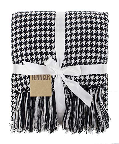 Fennco Styles Houndstooth Fringe Soft Throw Blanket - 50"x60"