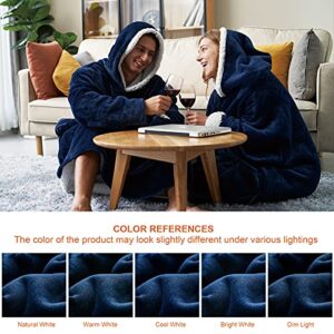 EHEYCIGA Wearable Blanket Hoodie for Adults, Hoodie Blanket with Pockets and Sleeves Sweatshirt Blanket for Men and Women - Navy Regular Oversize