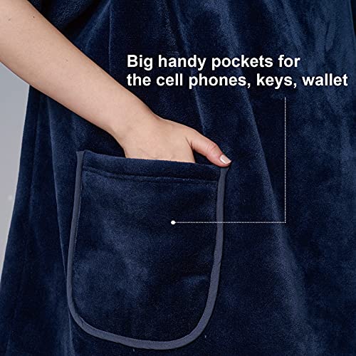 EHEYCIGA Wearable Blanket Hoodie for Adults, Hoodie Blanket with Pockets and Sleeves Sweatshirt Blanket for Men and Women - Navy Regular Oversize