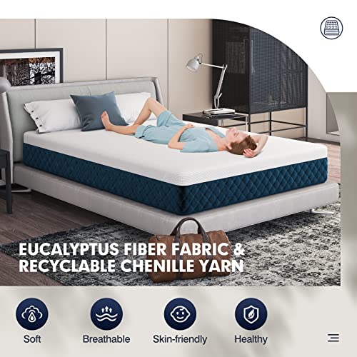 KOMFOTT 10 Inch Full Mattress, Gel Memory Foam Mattress for Cool & Comfy Sleep, CertiPUR-US Certified Mattress w/Breathable Eucalyptus Fiber Cover, Roll-Up Medium Firm Mattress in a Box (Full)