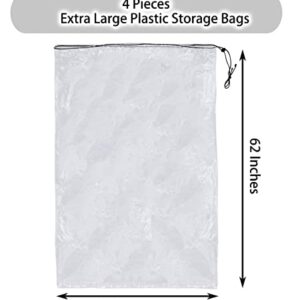 Dust Cover Big Plastic Drawstring Bags Multi-Purpose for Storage and Keeping Luggage, Suitcase Good for Household Organizing Reusable Set of 4