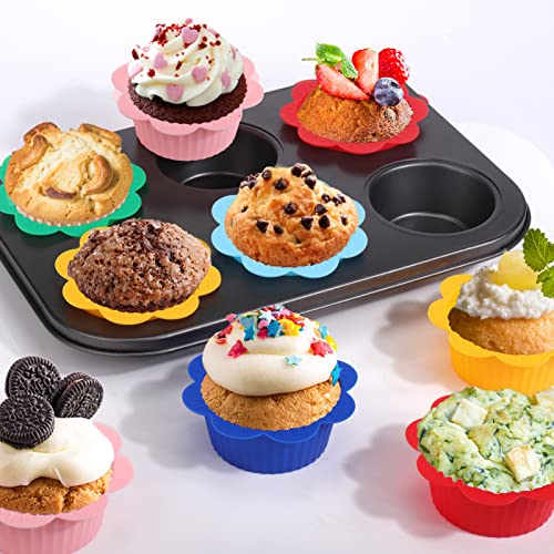 24 Pcs Silicone Muffin Liners with Tabs, Reusable Cupcake Liners for Steel Muffin Pan, Non-Stick Baking Cups for Bakeware Baking Pan & Cupcake Pan