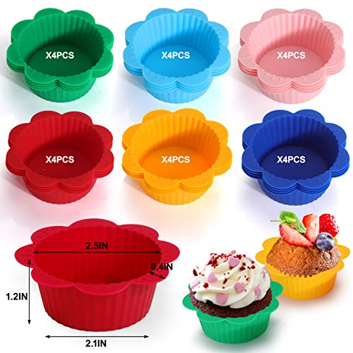 24 Pcs Silicone Muffin Liners with Tabs, Reusable Cupcake Liners for Steel Muffin Pan, Non-Stick Baking Cups for Bakeware Baking Pan & Cupcake Pan