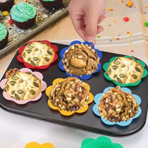 24 Pcs Silicone Muffin Liners with Tabs, Reusable Cupcake Liners for Steel Muffin Pan, Non-Stick Baking Cups for Bakeware Baking Pan & Cupcake Pan