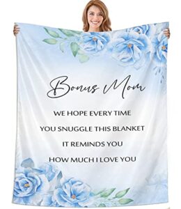 mothers day blanket gifts for bonus mom, flower blankets gifts for stepmom from stepdaughter stepson, mothers gifts for stepmom/bonus mom/stepmother birthday gifts ideas, i love mom blankets 50"x60"