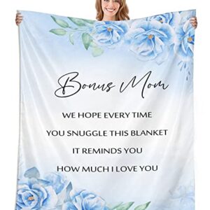 Mothers Day Blanket Gifts for Bonus Mom, Flower Blankets Gifts for Stepmom from Stepdaughter Stepson, Mothers Gifts for Stepmom/Bonus Mom/Stepmother Birthday Gifts Ideas, I Love Mom Blankets 50"x60"