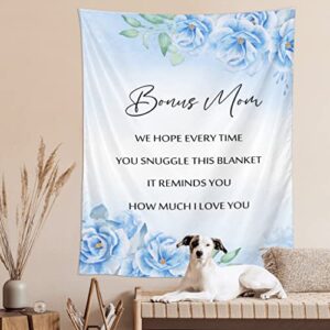 Mothers Day Blanket Gifts for Bonus Mom, Flower Blankets Gifts for Stepmom from Stepdaughter Stepson, Mothers Gifts for Stepmom/Bonus Mom/Stepmother Birthday Gifts Ideas, I Love Mom Blankets 50"x60"