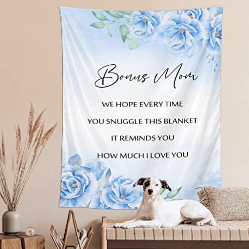 Mothers Day Blanket Gifts for Bonus Mom, Flower Blankets Gifts for Stepmom from Stepdaughter Stepson, Mothers Gifts for Stepmom/Bonus Mom/Stepmother Birthday Gifts Ideas, I Love Mom Blankets 50"x60"