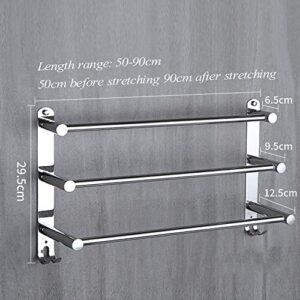 Bathroom Storage Bathroom Accessory 3 Tier Hanging Towel Rails Wall Mountable, SUS304 Stainless Steel Retractable 50-90cm Towel Rack Drill Free Towel Storage Rail for Bathroom and Kitchen