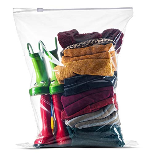 [ 15 COUNT ] - 4 MILL - Heavy Duty Clear Plastic Storage Bags, Huge 5 Gallon Size 18" x 24", Reclosable Slider Top,. Super Thick & Strong for Food Storage, Packaging, Clothing, Shirts, Decorations, Moving, Vacation, Organizing, Artwork