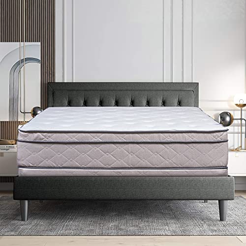 Mattress Comfort, 13-Inch Soft Foam Encased Hybrid Eurotop Pillowtop Memory Foam Gel Innerspring Mattress & 8" Wood Box Spring Set, Full XL