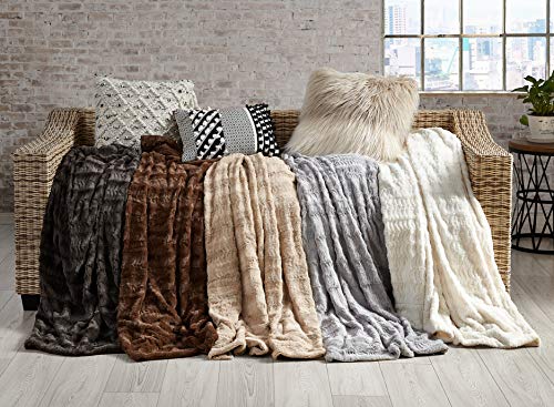 Swift Home® Embossed Faux Fur Throw Blanket & Bedspread - Luxurious Over-Sized Faux Fur Bed Throw Blanket -King, 108" x 86", Cream