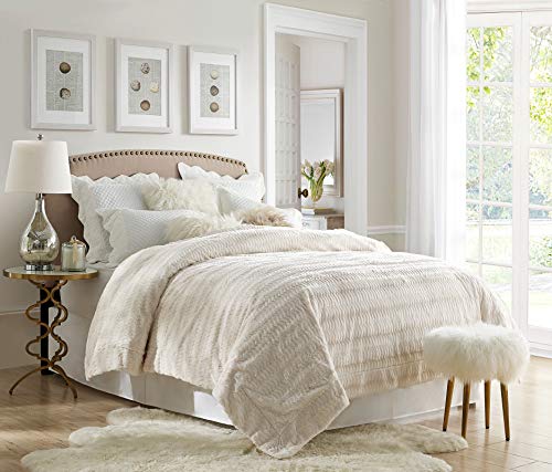 Swift Home® Embossed Faux Fur Throw Blanket & Bedspread - Luxurious Over-Sized Faux Fur Bed Throw Blanket -King, 108" x 86", Cream