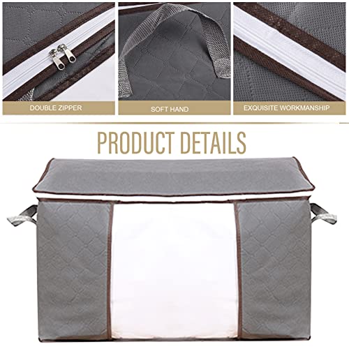 6 Packs Clothes Storage Bags - Foldable Large Capacity Organizer with Reinforced Handle Sturdy Zipper Large Clear Window (Gray)