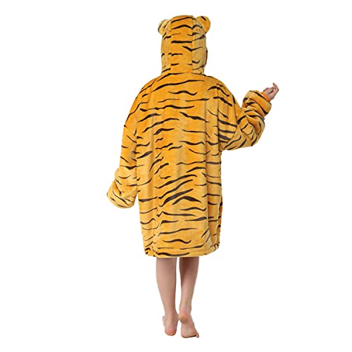 RONGTAI Oversized Wearable Blanket with Giant Pockets, Popular Wearable Blanket,Soft Plush Sweatshirt Hooded,One Size Fits All(Tigger,Kid Size)…