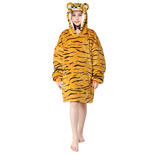 RONGTAI Oversized Wearable Blanket with Giant Pockets, Popular Wearable Blanket,Soft Plush Sweatshirt Hooded,One Size Fits All(Tigger,Kid Size)…