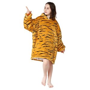 RONGTAI Oversized Wearable Blanket with Giant Pockets, Popular Wearable Blanket,Soft Plush Sweatshirt Hooded,One Size Fits All(Tigger,Kid Size)…