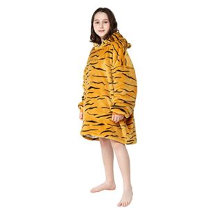 RONGTAI Oversized Wearable Blanket with Giant Pockets, Popular Wearable Blanket,Soft Plush Sweatshirt Hooded,One Size Fits All(Tigger,Kid Size)…