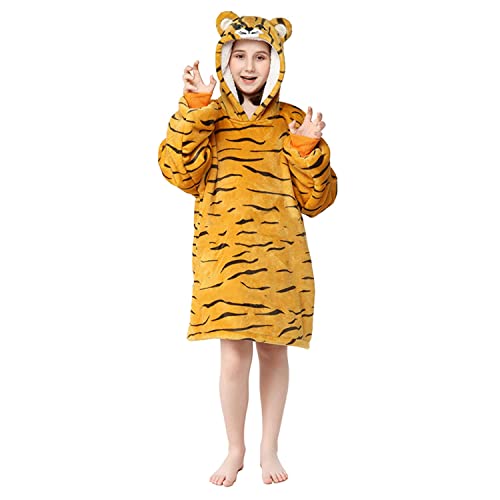 RONGTAI Oversized Wearable Blanket with Giant Pockets, Popular Wearable Blanket,Soft Plush Sweatshirt Hooded,One Size Fits All(Tigger,Kid Size)…