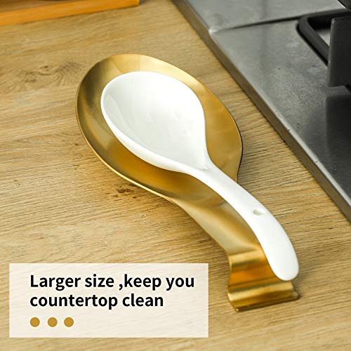 BETTWILL Gold Spoon Rest for Kitchen Counter, Stainless Steel Spoon Holder for Stove Top, Spatula Ladle Spoon Utensils Holder, Gold Kitchen Accessories, Gold Cooking Utensiles, Dishwasher Safe