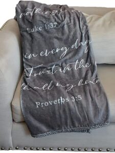 double creek lightweight scripture throw blanket inspirational verses philippians 4:13, luke 1:37, proverbs 3:5, comfort blanket 50"x 60" get well gift men women