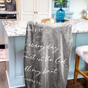 Double Creek Lightweight Scripture Throw Blanket Inspirational Verses Philippians 4:13, Luke 1:37, Proverbs 3:5, Comfort Blanket 50"x 60" Get Well Gift Men Women