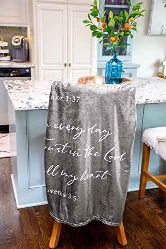 Double Creek Lightweight Scripture Throw Blanket Inspirational Verses Philippians 4:13, Luke 1:37, Proverbs 3:5, Comfort Blanket 50"x 60" Get Well Gift Men Women