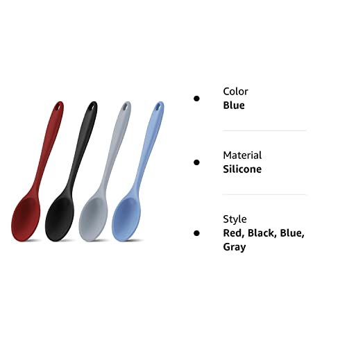 4 Pieces Large Silicone Mixing Spoon Heat Resistant Silicone Basting Spoon Utensil Spoon Non Stick Serving Spoon for Mixing, Baking, Serving (Red, Black, Blue, Gray)