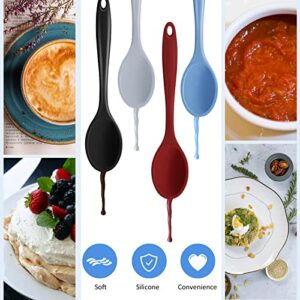 4 Pieces Large Silicone Mixing Spoon Heat Resistant Silicone Basting Spoon Utensil Spoon Non Stick Serving Spoon for Mixing, Baking, Serving (Red, Black, Blue, Gray)