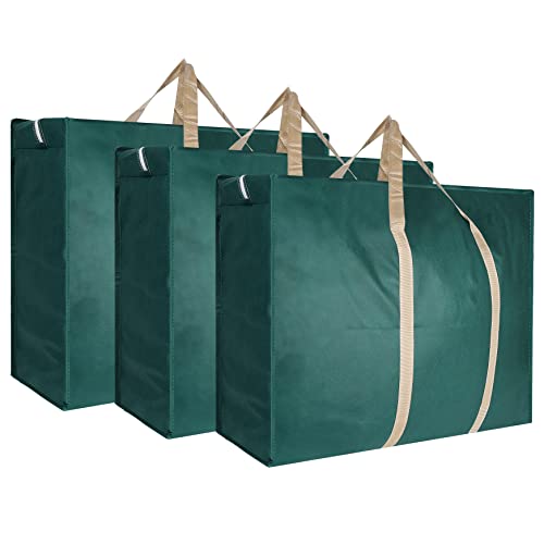 100L Large Storage Bag(3 Pack,Green),Large Moving Bags with Zippers & Carrying Handles, Storage Bags Storage Totes for Clothes, House Moving,77×55×24cm