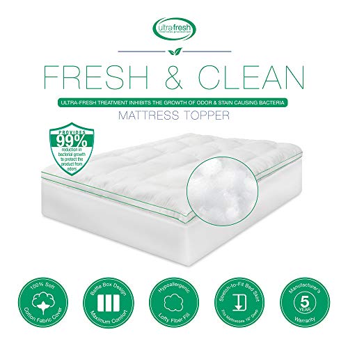 BioPEDIC Clean 2.5-Inch Fiberfill Mattress Topper Odor and Anti-Stain Ultra-Fresh Treated Fabric, Queen, White