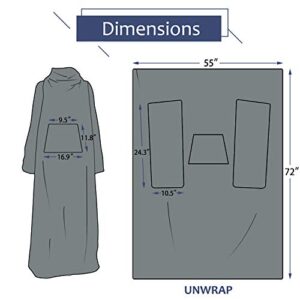 Wearable Blanket with Sleeves for Adult Women Men, Extra Soft Warm Cozy Micro Plush Lightweight Fleece Snuggy Body Blanket, TV Wrap Throw Blanket Robe with Pocket for Lounge Sofa Home Office, Gray