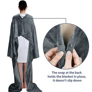 Wearable Blanket with Sleeves for Adult Women Men, Extra Soft Warm Cozy Micro Plush Lightweight Fleece Snuggy Body Blanket, TV Wrap Throw Blanket Robe with Pocket for Lounge Sofa Home Office, Gray