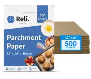 reli. 500 pcs parchment paper sheets, bulk | 12x16 in. | brown parchment sheets/baking paper | non-stick, pre-cut pan liners | brown | parchment paper sheets for baking, air fryer, grilling