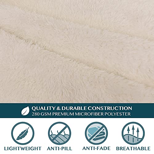 PAVILIA Sherpa Fleece Blanket with Sleeves for Adult Women Men, Wearable Blanket Sleeved Throw with Arms and Pocket, Fluffy Shaggy Cozy Gift for Christmas Thanksgiving Mom Wife, Crean Beige