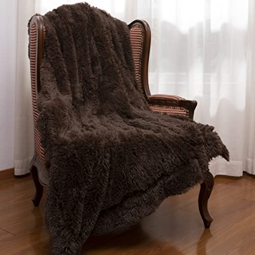 Cheer Collection Long Shaggy Hair Throw Blanket - Ultra Soft and Fuzzy - 50" x 60" inches, Chocolate