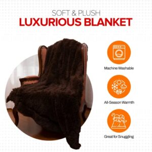 Cheer Collection Long Shaggy Hair Throw Blanket - Ultra Soft and Fuzzy - 50" x 60" inches, Chocolate