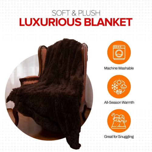 Cheer Collection Long Shaggy Hair Throw Blanket - Ultra Soft and Fuzzy - 50" x 60" inches, Chocolate