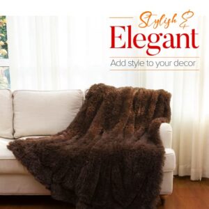 Cheer Collection Long Shaggy Hair Throw Blanket - Ultra Soft and Fuzzy - 50" x 60" inches, Chocolate