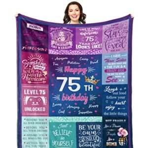 Solzien 75th Birthday Gifts for Women Blankets 60"x50", 75th Birthday Decorations for Women, Best Gifts for 75 Year Old Female Unique, Happy Birthday Decorations Sign, Gift Ideas for 75th Birthday