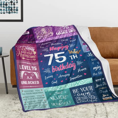 Solzien 75th Birthday Gifts for Women Blankets 60"x50", 75th Birthday Decorations for Women, Best Gifts for 75 Year Old Female Unique, Happy Birthday Decorations Sign, Gift Ideas for 75th Birthday