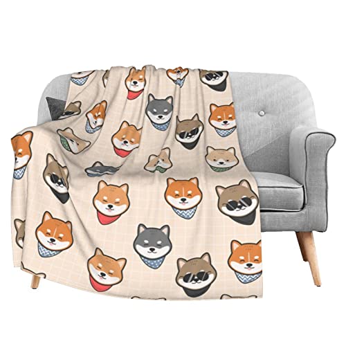 FeHuew Cute Shiba Inu Japanese Dog Flannel Fleece Throw Blanket 50x60 inch Living Room/Bedroom/Sofa Couch Warm Soft Bed Blanket for Kids Adults