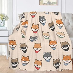 FeHuew Cute Shiba Inu Japanese Dog Flannel Fleece Throw Blanket 50x60 inch Living Room/Bedroom/Sofa Couch Warm Soft Bed Blanket for Kids Adults