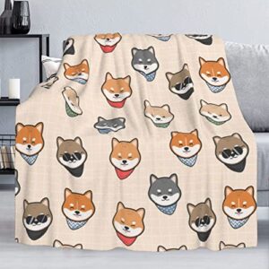 FeHuew Cute Shiba Inu Japanese Dog Flannel Fleece Throw Blanket 50x60 inch Living Room/Bedroom/Sofa Couch Warm Soft Bed Blanket for Kids Adults