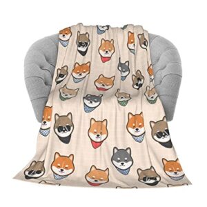 FeHuew Cute Shiba Inu Japanese Dog Flannel Fleece Throw Blanket 50x60 inch Living Room/Bedroom/Sofa Couch Warm Soft Bed Blanket for Kids Adults