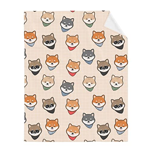 FeHuew Cute Shiba Inu Japanese Dog Flannel Fleece Throw Blanket 50x60 inch Living Room/Bedroom/Sofa Couch Warm Soft Bed Blanket for Kids Adults