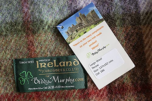 Genuine Irish, 100% Wool Throw & Toss Blanket, Traditional Plaid Print, Soft Warm Heirloom Quality Lambswool, Imported from Ireland, 54" x 72" Inches, Green