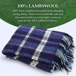 Genuine Irish, 100% Wool Throw & Toss Blanket, Traditional Plaid Print, Soft Warm Heirloom Quality Lambswool, Imported from Ireland, 54" x 72" Inches, Green