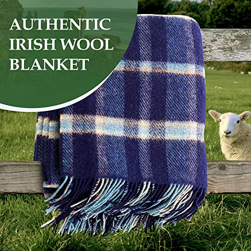 Genuine Irish, 100% Wool Throw & Toss Blanket, Traditional Plaid Print, Soft Warm Heirloom Quality Lambswool, Imported from Ireland, 54" x 72" Inches, Green